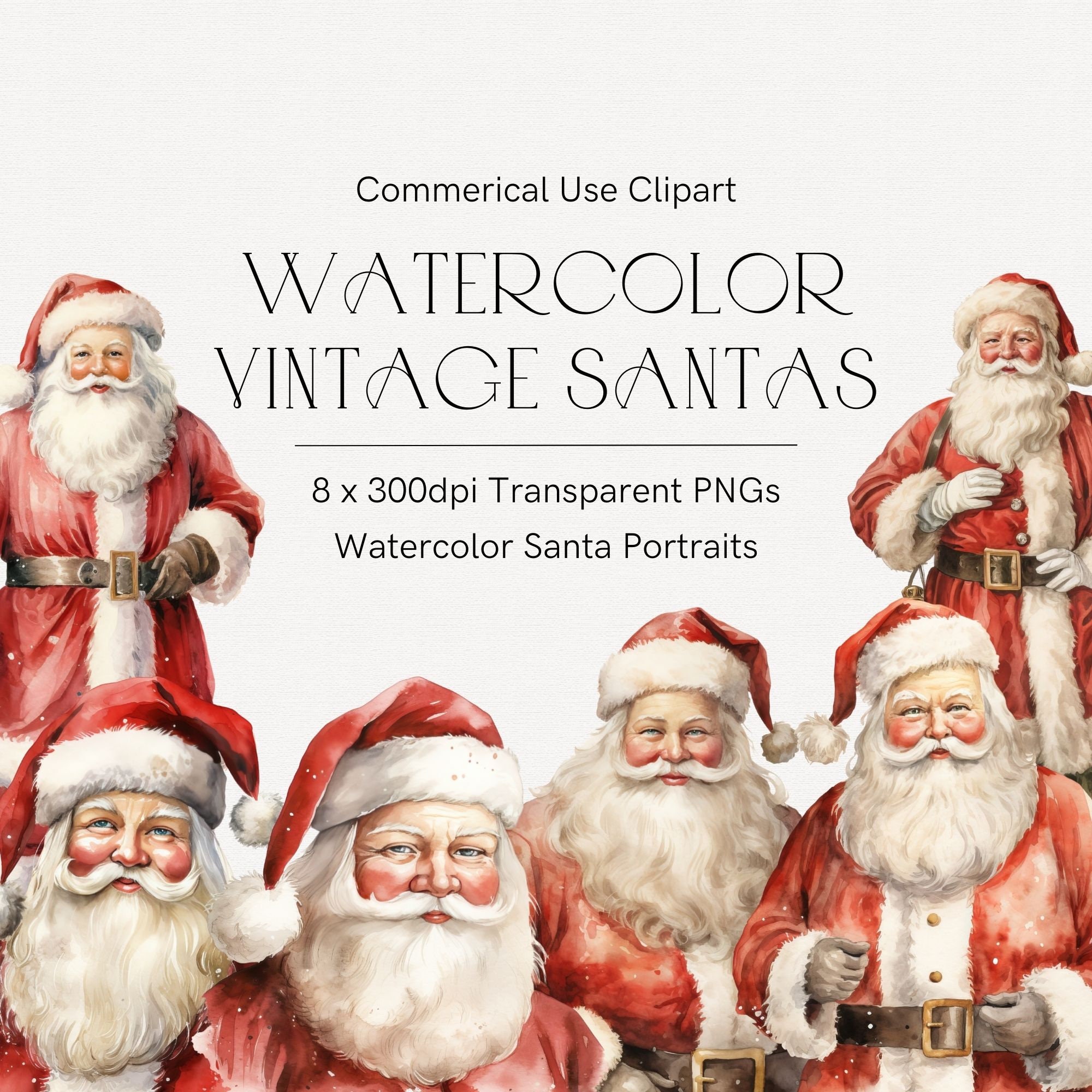 Watercolor Santa Clipart Png Vintage Christmas Clipart Full - Etsy