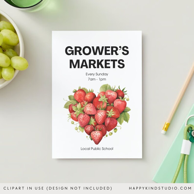 Strawberries Heart Clipart, Valentine's Day Clipart, Dessert Clipart ...