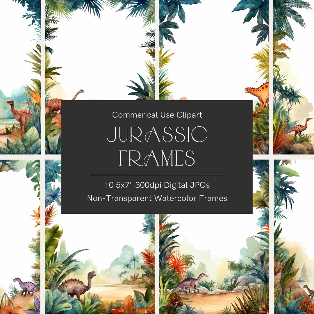 Watercolor Dinosaur Frame, Dinosaur Clipart, Dinosaur Birthday Theme ...
