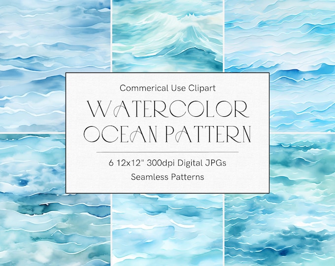 Watercolor Ocean Seamless Pattern, Digital Paper Clipart, Seamless ...