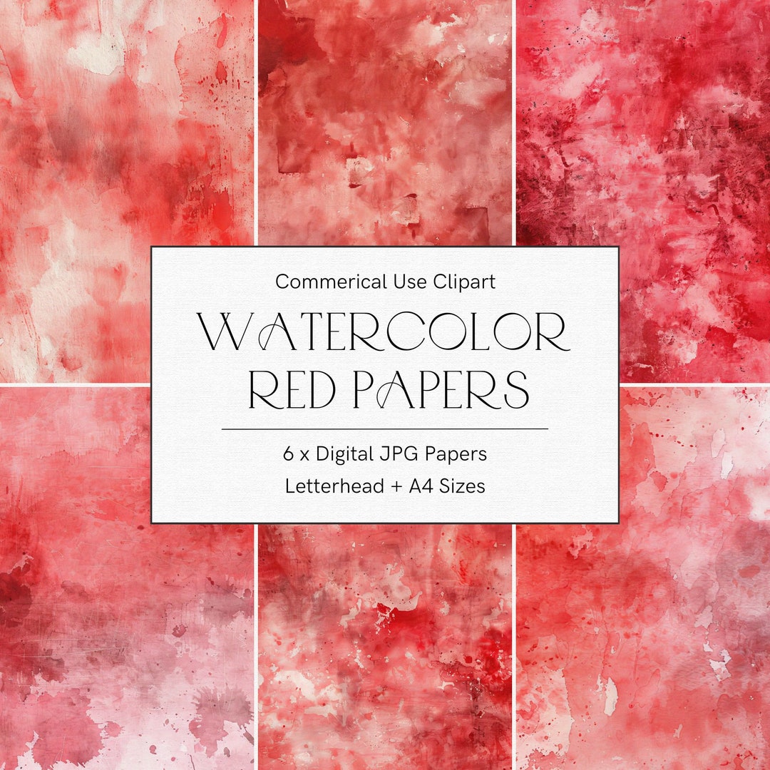 Red Scrapbook Paper, Watercolor Red Background, Red Digital Paper Pack ...