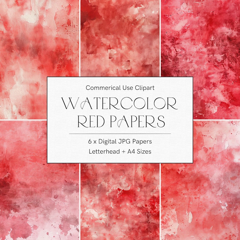 Red Scrapbook Paper, Watercolor Red Background, Red Digital Paper Pack ...