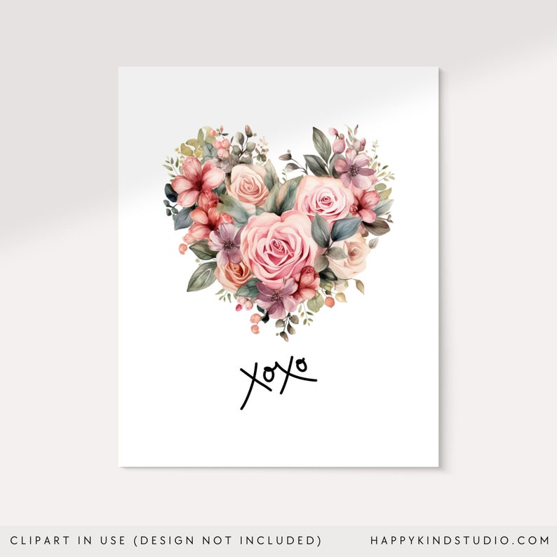 Valentine's Day Watercolor Roses Wreath, Heart Wreath Clipart, Rose ...