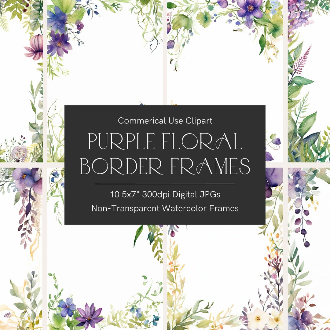 Watercolor Purple Flowers, 5x7 Wedding Invitation Frames, Floral ...