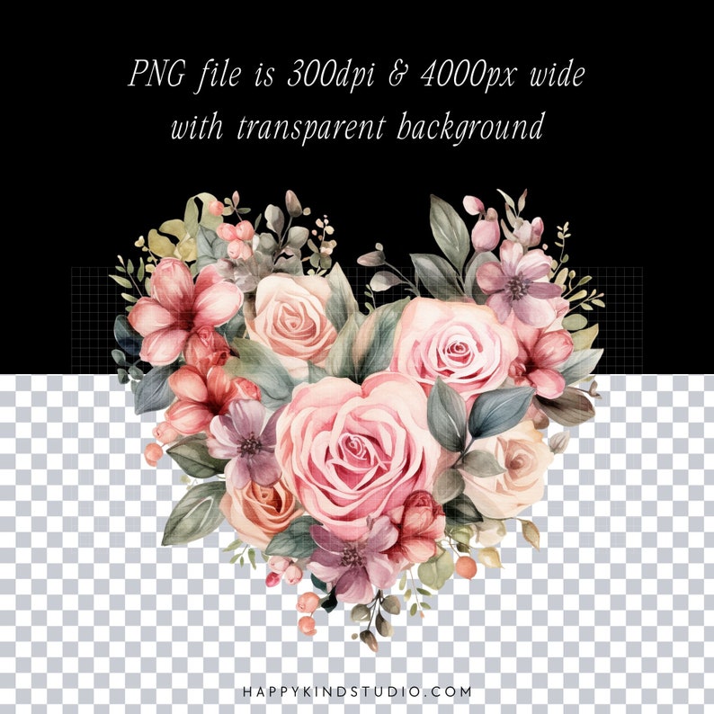 Valentine's Day Watercolor Roses Wreath, Heart Wreath Clipart, Rose ...