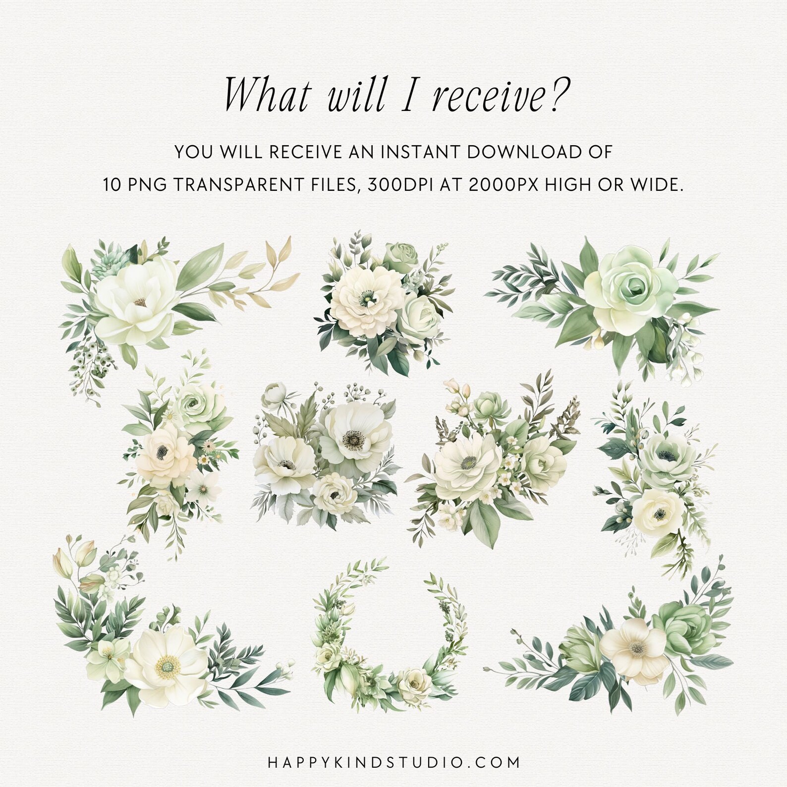 Sage Green Flowers Clipart, White Roses, Watercolor Greenery, Wedding ...