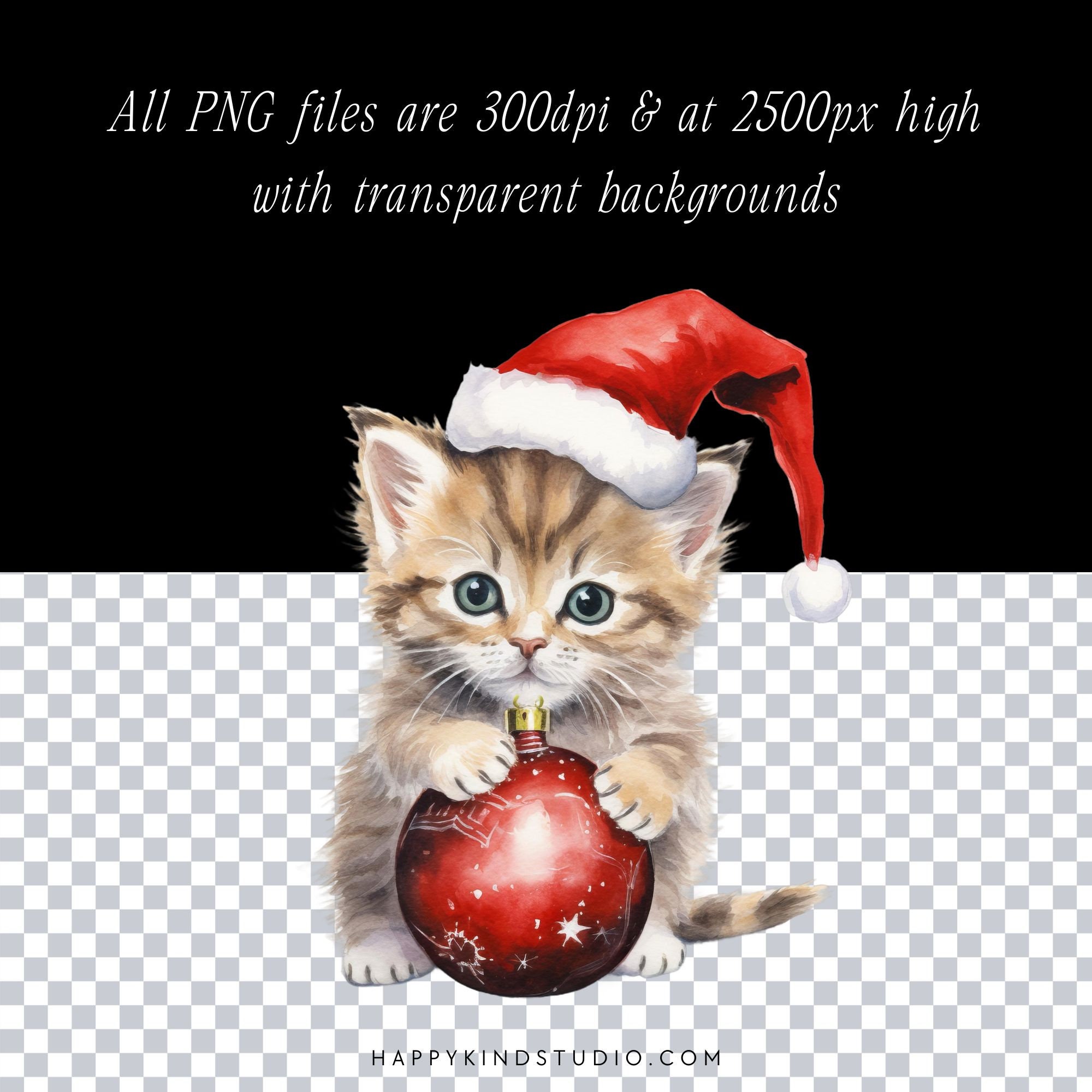 Cat Christmas Clipart, Santa's Helper Kittens, Kittens Playing With ...