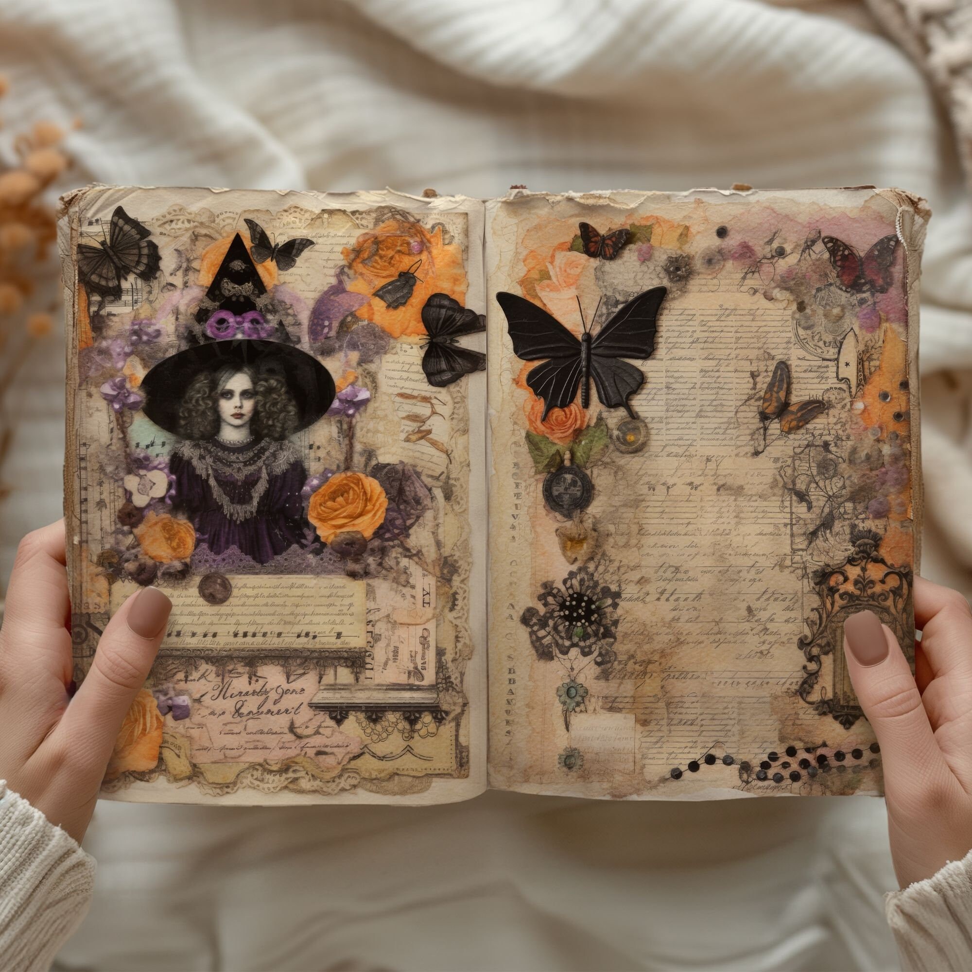 Halloween Junk Journal Kit, Gothic Witch Printable Ephemera, Vintage ...