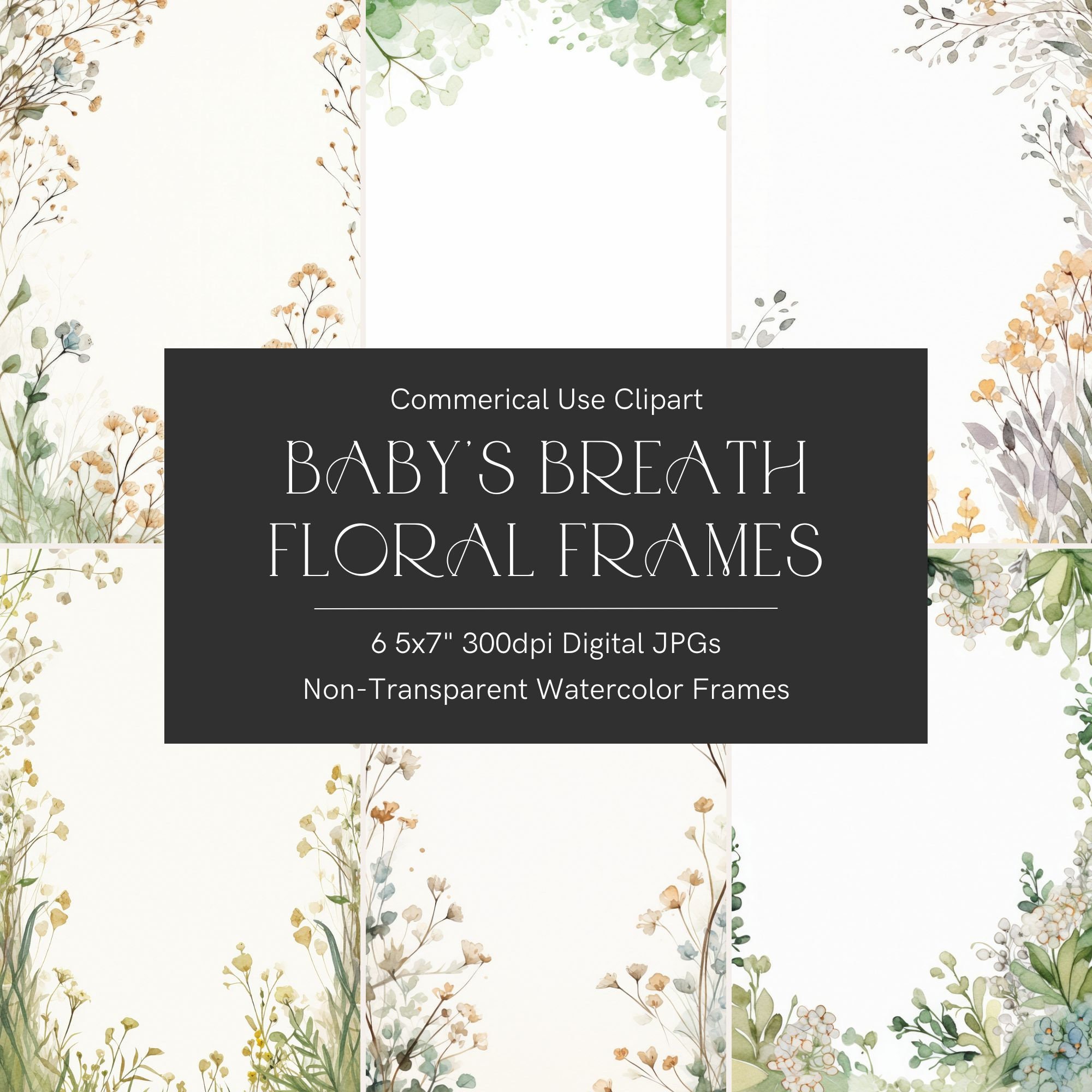 Baby's Breath Clipart, 5x7 Frames, Floral Frames for Invitations ...