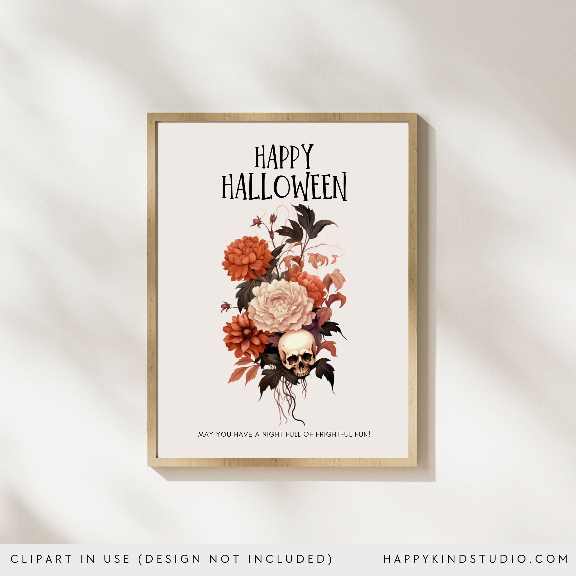 Halloween Clipart, Halloween Flowers Clipart, Flowers and Skulls ...