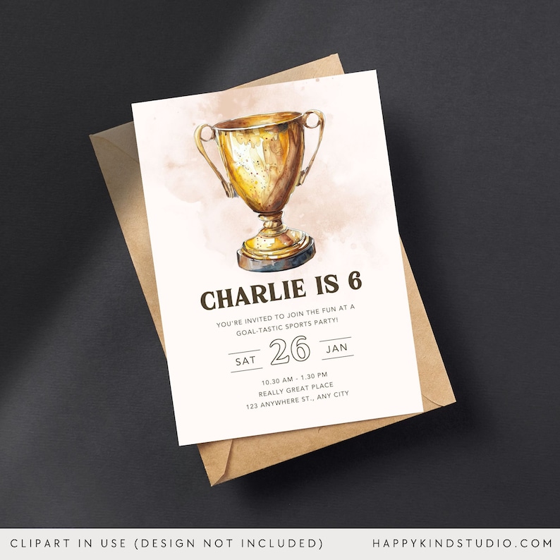Watercolor Trophy Clipart, Sports Party Invitation Art, Gold Trophy ...
