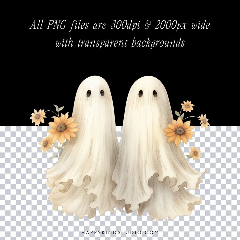 Daisy Ghosts Halloween Clipart, Cute Ghost Clipart, Floral Ghosts ...