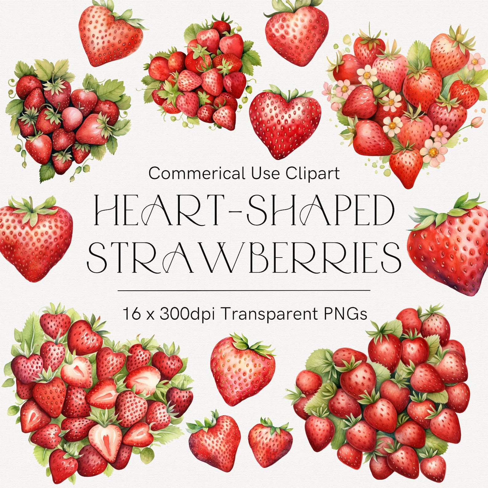 Strawberries Heart Clipart, Valentine's Day Clipart, Dessert Clipart ...
