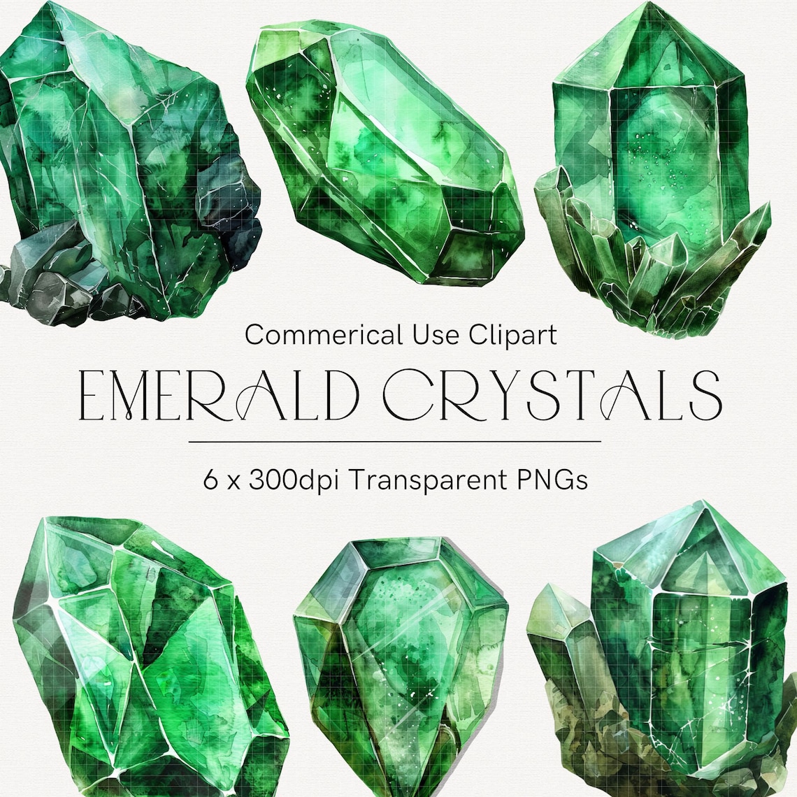 Emerald Crystal Clipart, Raw Emerald, Watercolor Emeralds, Taurus ...