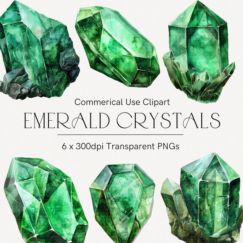 Emerald Crystal Clipart, Raw Emerald, Watercolor Emeralds, Taurus ...