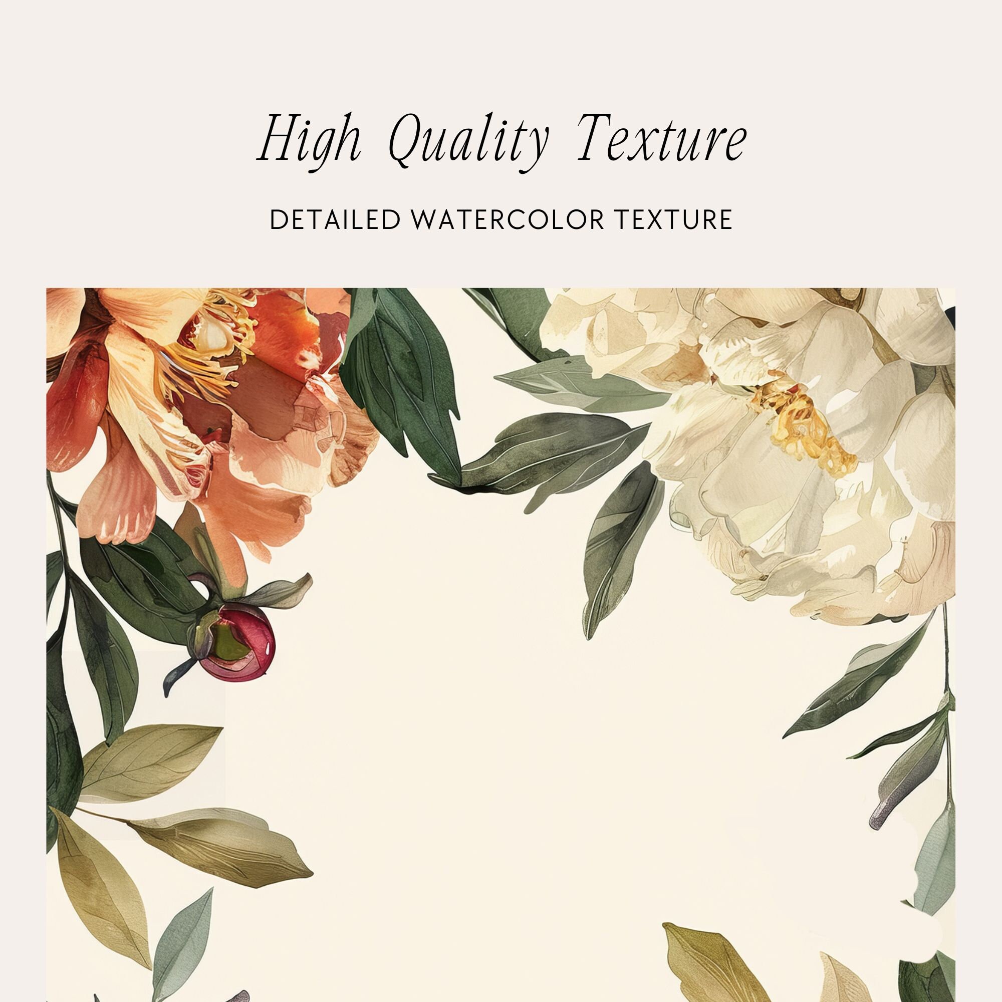 Peony Border Clipart, 5x7 Digital Paper, Vintage Peony Border ...