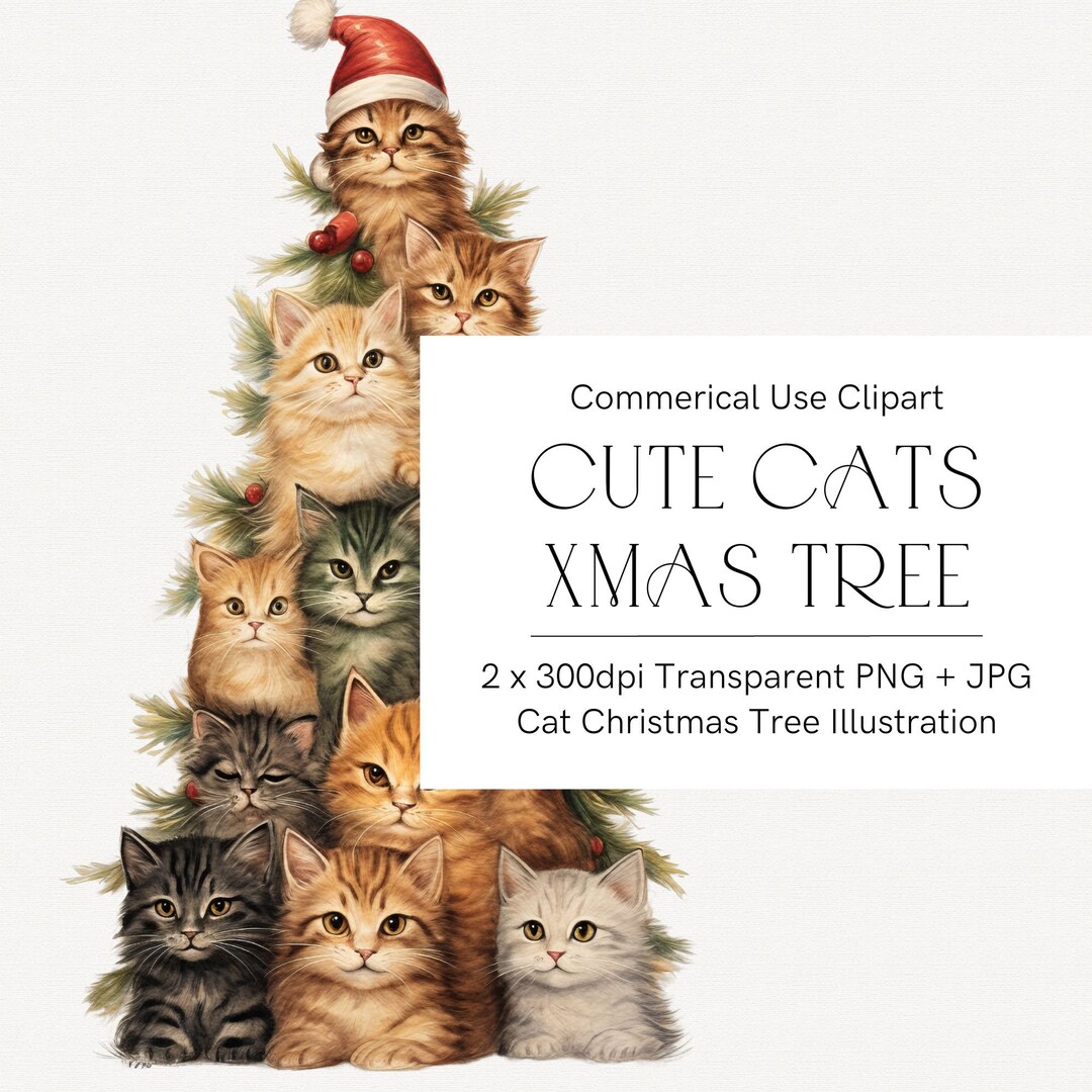 Christmas Cats Clipart, Christmas Tree Png, Christmas Printables, Cat ...