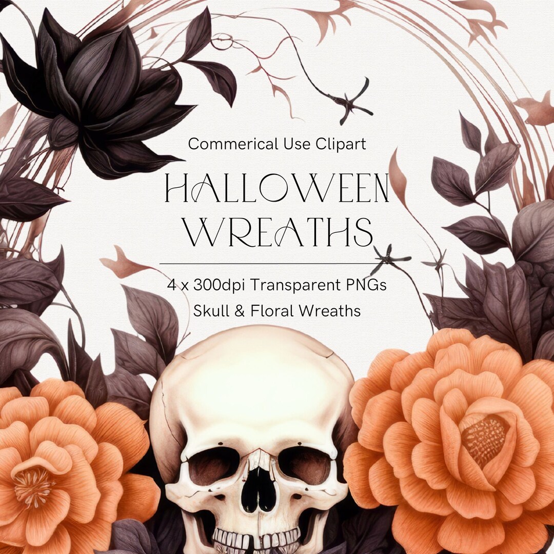Halloween Floral Wreath Clipart, Halloween Flowers Clipart, Flowers and ...