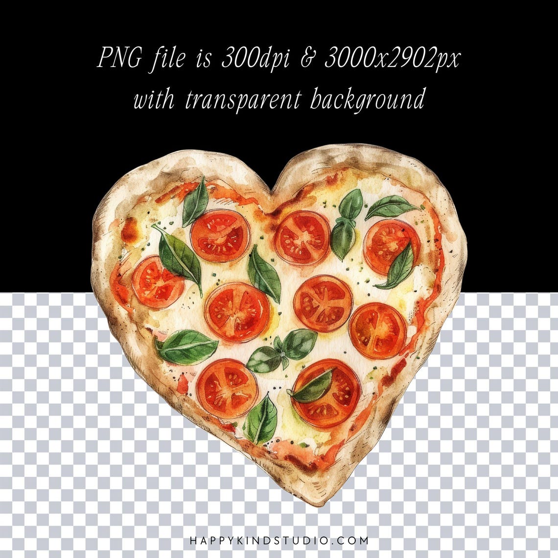 Heart Shaped Pizza Clipart - Watercolor Pizza Valentine PNG, A Slice of ...