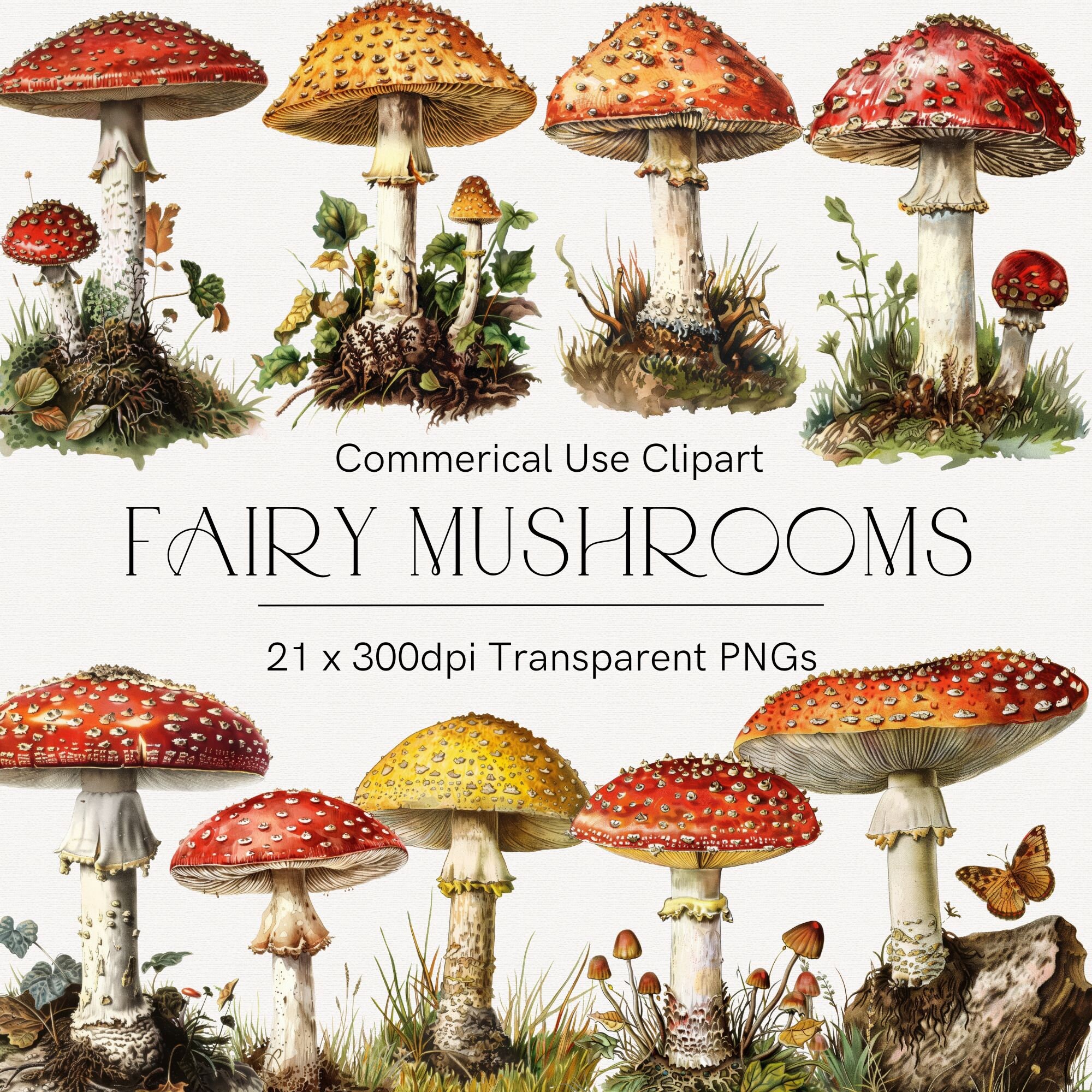 Fairy Mushroom Clipart, Forest Clipart, Woodland Clipart, Toadstool ...