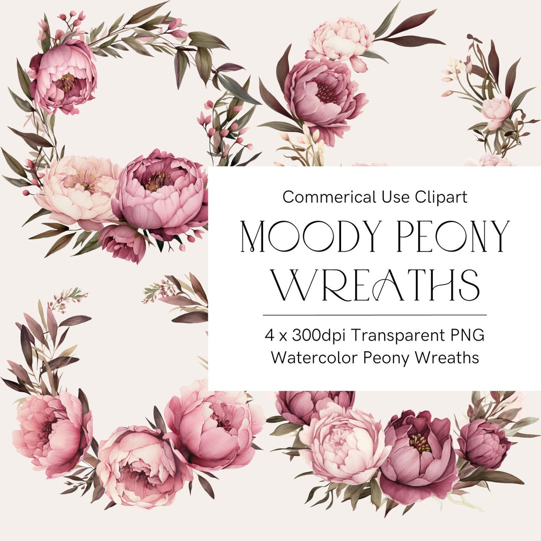 Peony Wreath Clipart, Pink Floral Wreath Png, Watercolor Peony, Wedding ...