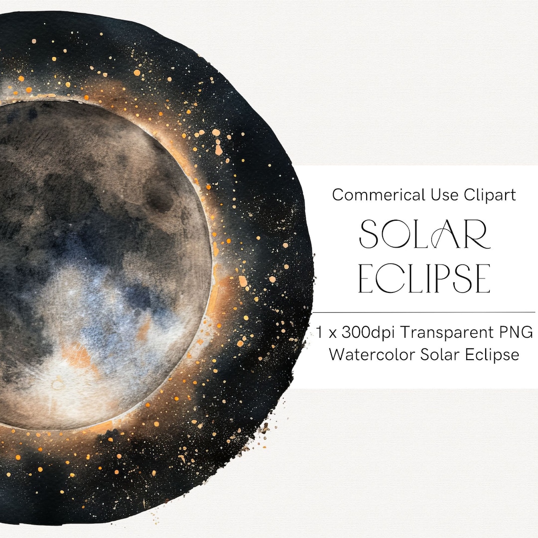Solar Eclipse Clipart, Watercolor Eclipse, Moon Phase PNG, Celestial ...