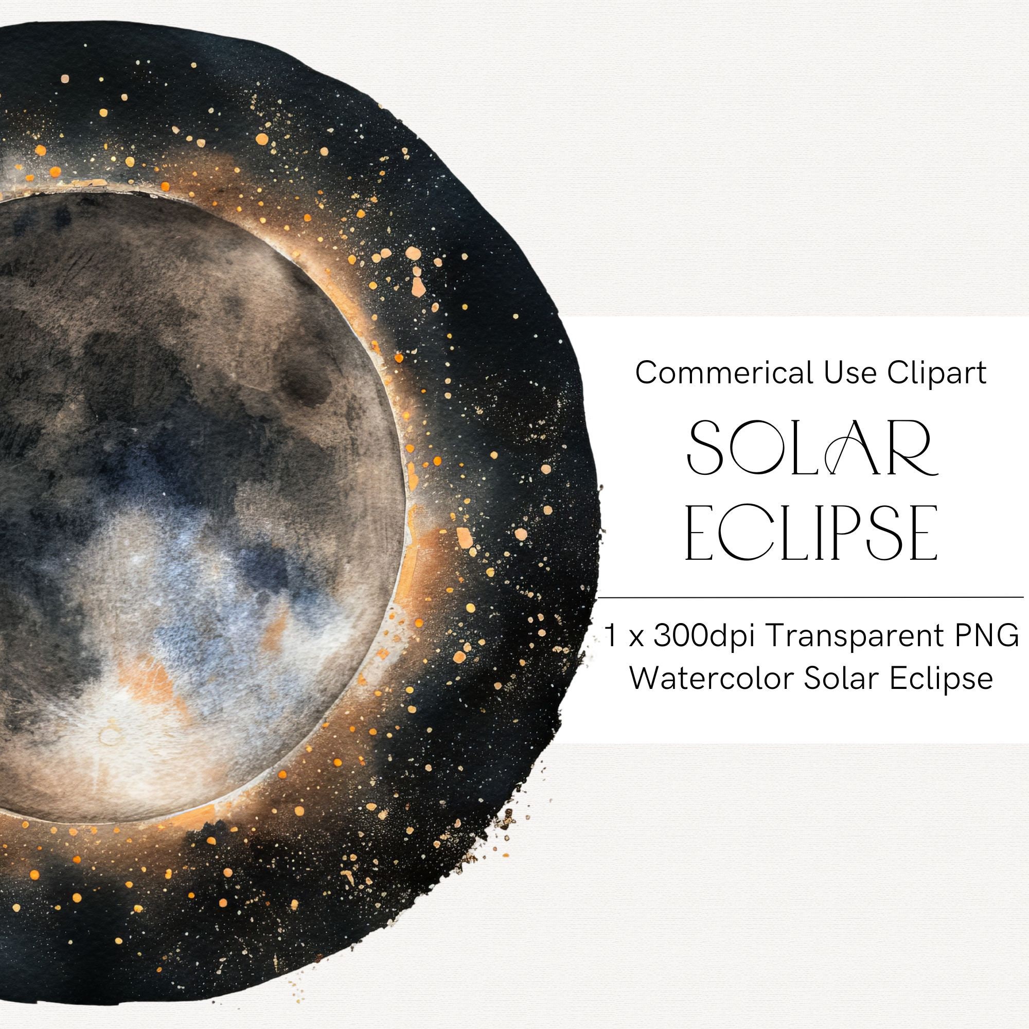 Solar Eclipse Clipart, Watercolor Eclipse, Moon Phase PNG, Celestial ...