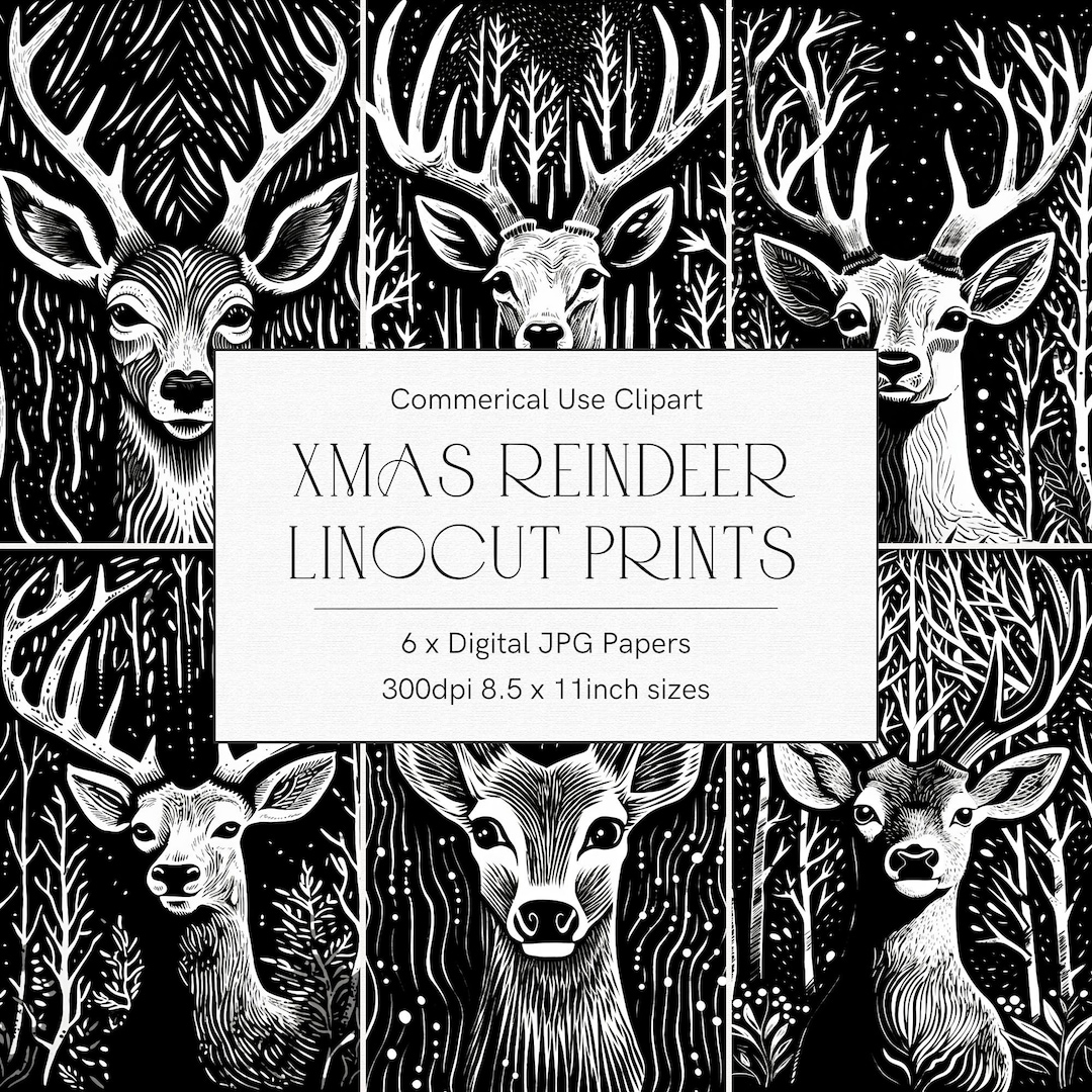 Reindeer Linocut Printable Art, Christmas Linocut, Deer Print ...