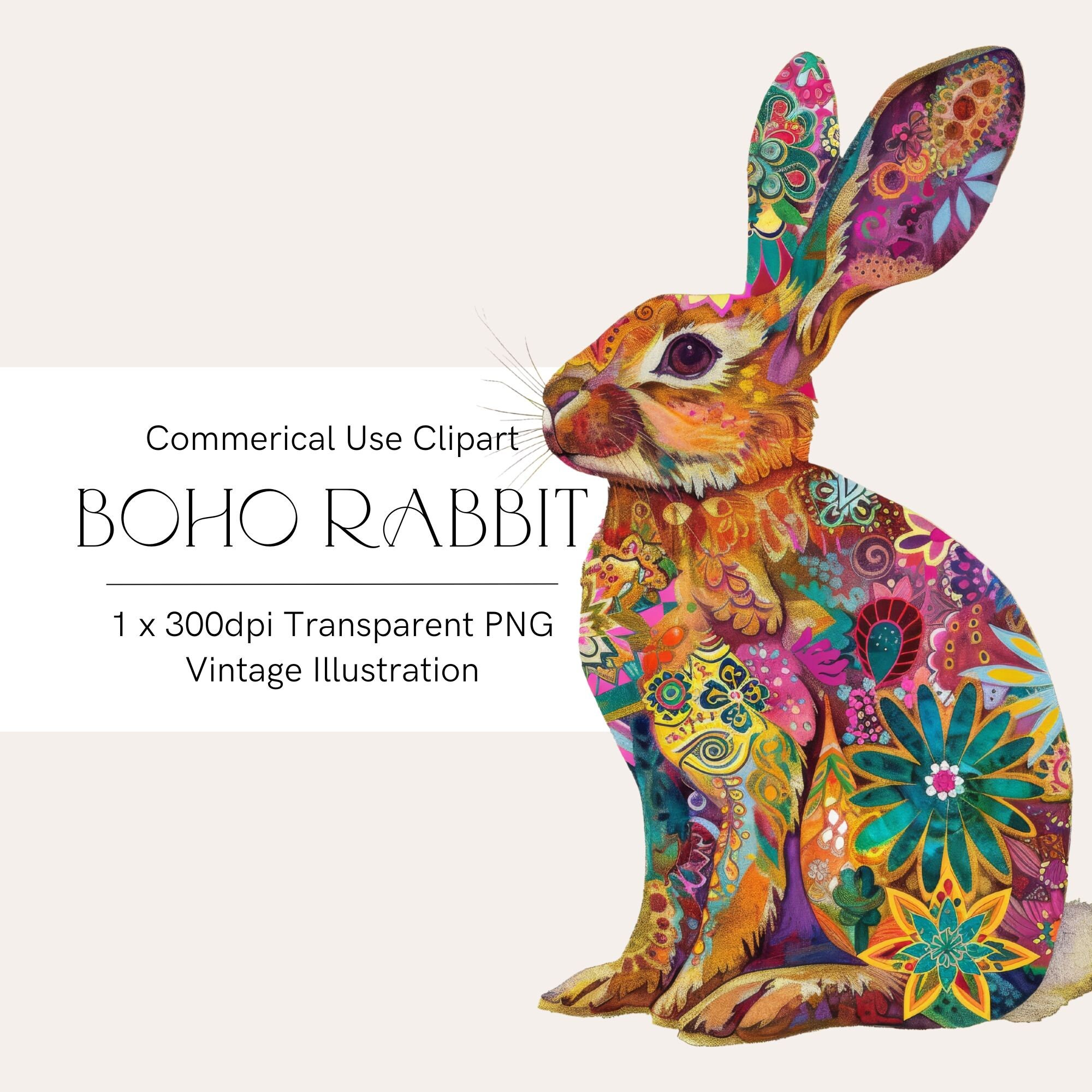 Easter Rabbit Png, Boho Bunny Clipart, Rainbow Rabbit Clipart, Rainbow ...