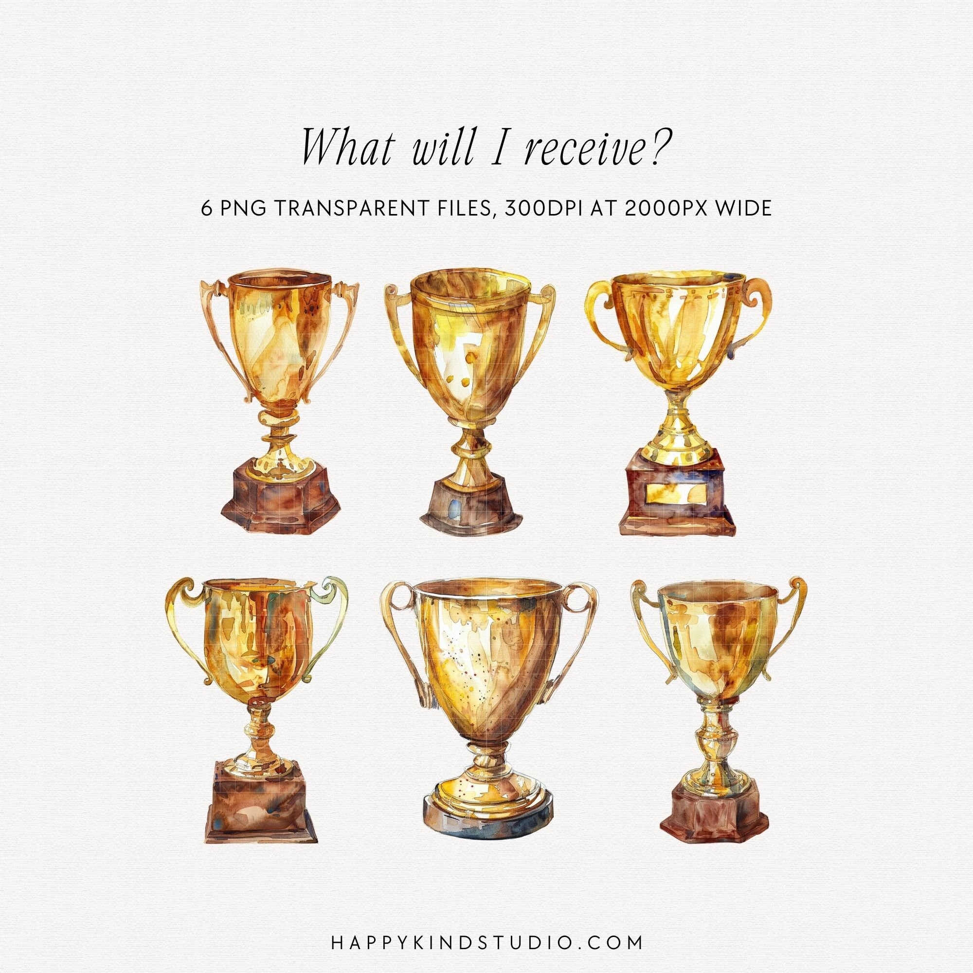 Watercolor Trophy Clipart, Sports Party Invitation Art, Gold Trophy ...