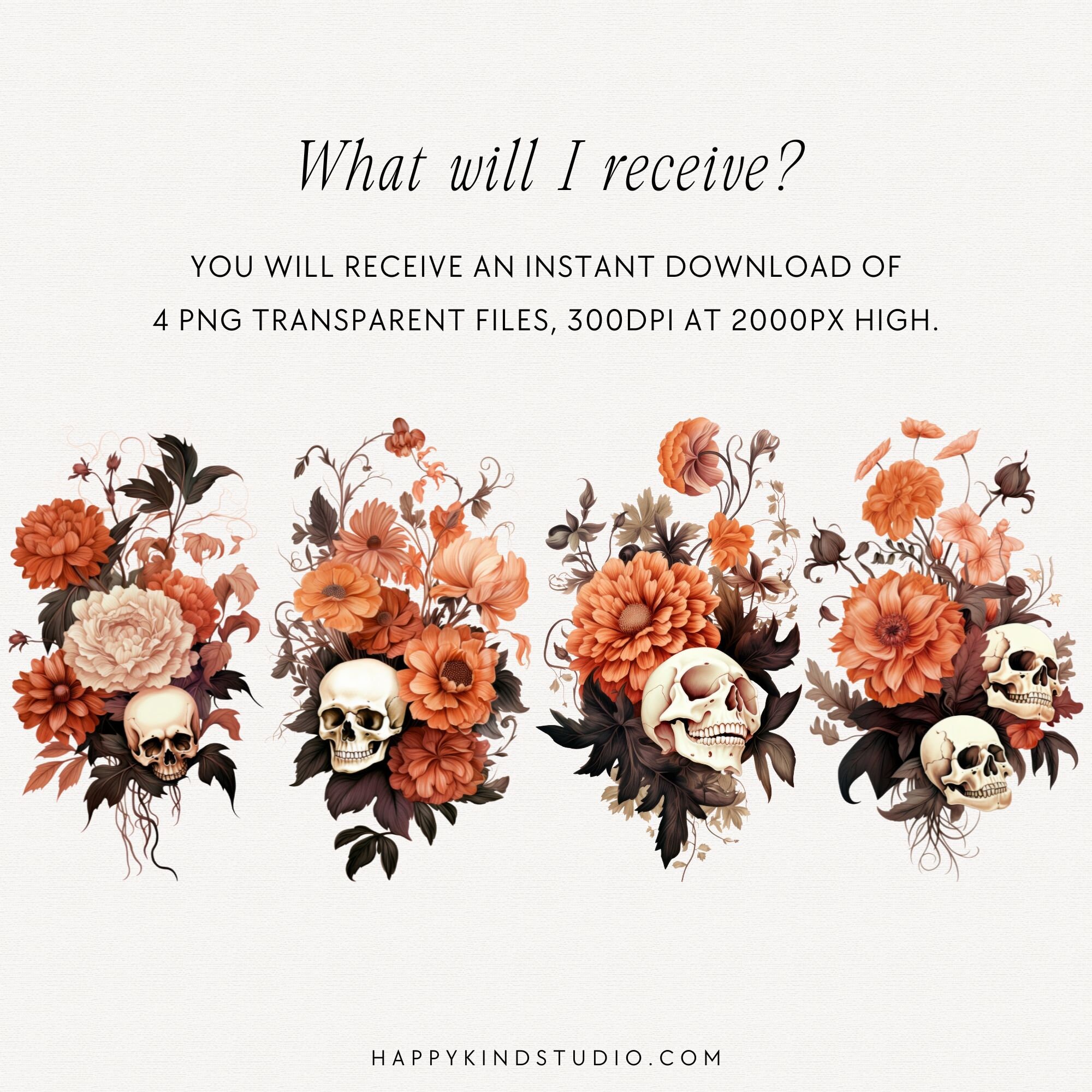 Halloween Clipart, Halloween Flowers Clipart, Flowers and Skulls ...