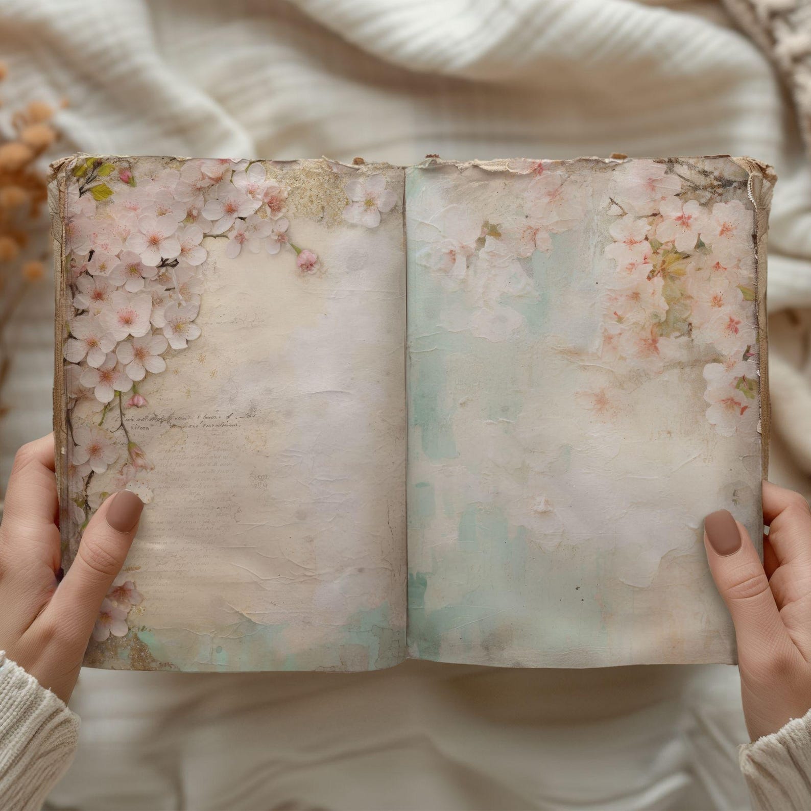 Cherry Blossoms Junk Journal, Vintage Paper, Pink Flowers Spring Theme ...