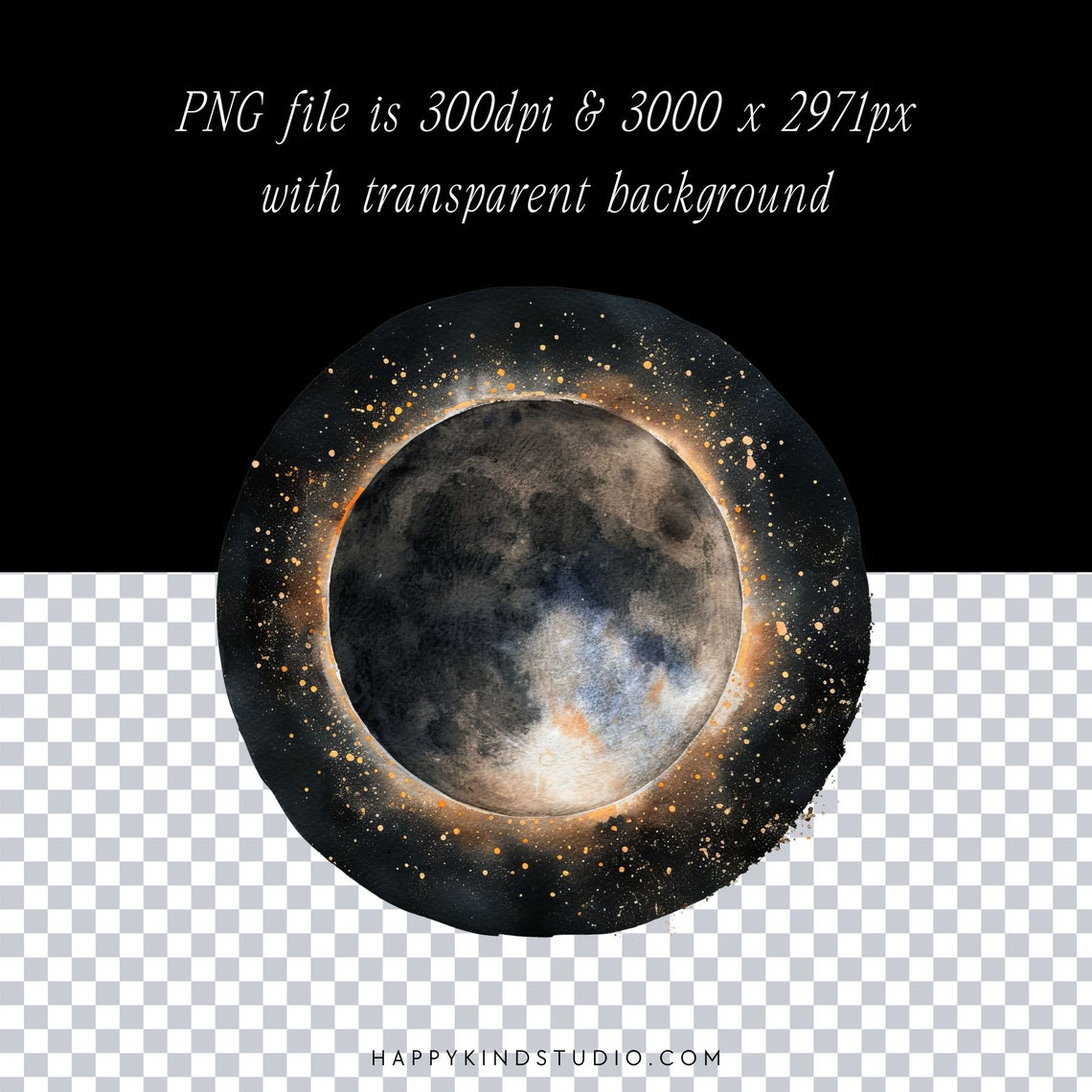 Solar Eclipse Clipart, Watercolor Eclipse, Moon Phase PNG, Celestial ...