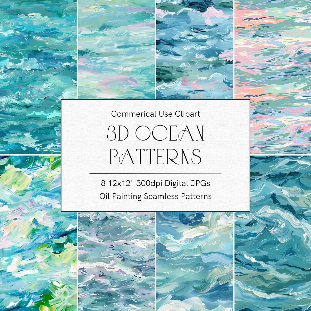 3d Ocean Painting Seamless Pattern, Scrapbook Paper, Ocean Digital ...