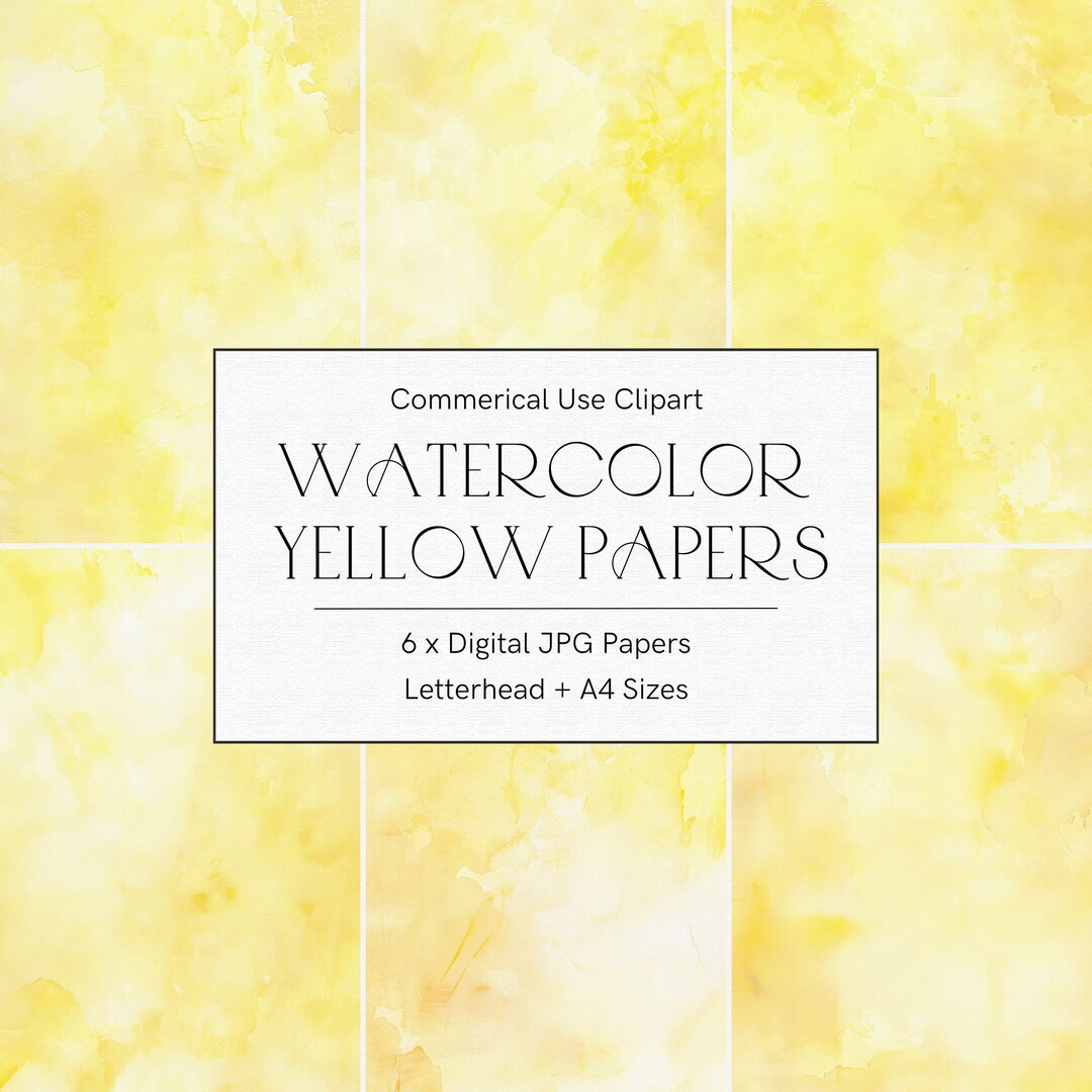Yellow Scrapbook Paper, Watercolor Yellow Background, Yellow Digital ...