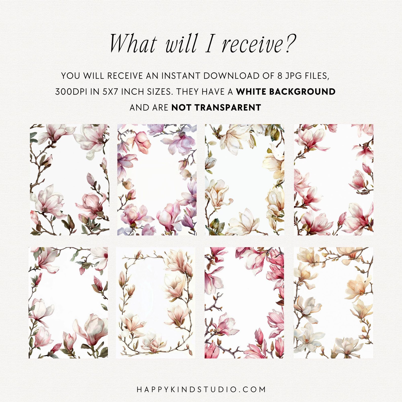 Magnolia Clipart, 5x7 Border Floral Frames, Watercolor Magnolias ...