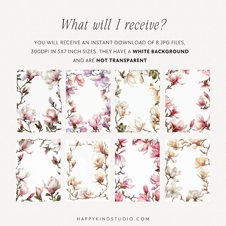Magnolia Clipart, 5x7 Border Floral Frames, Watercolor Magnolias ...