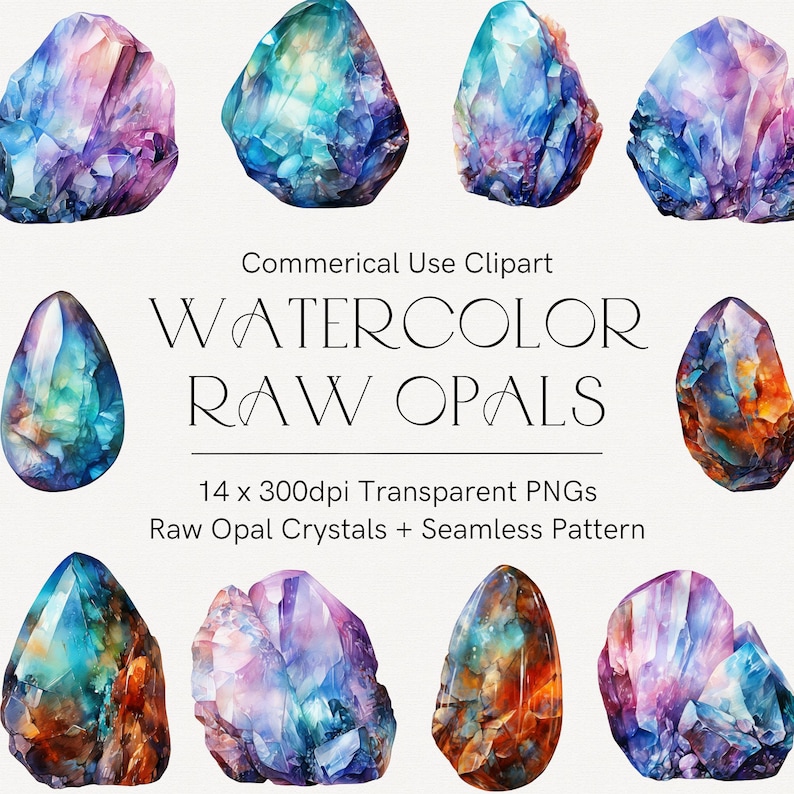 Australian Opal Clipart, Watercolor Opals, Crystal Graphics, Watercolor ...
