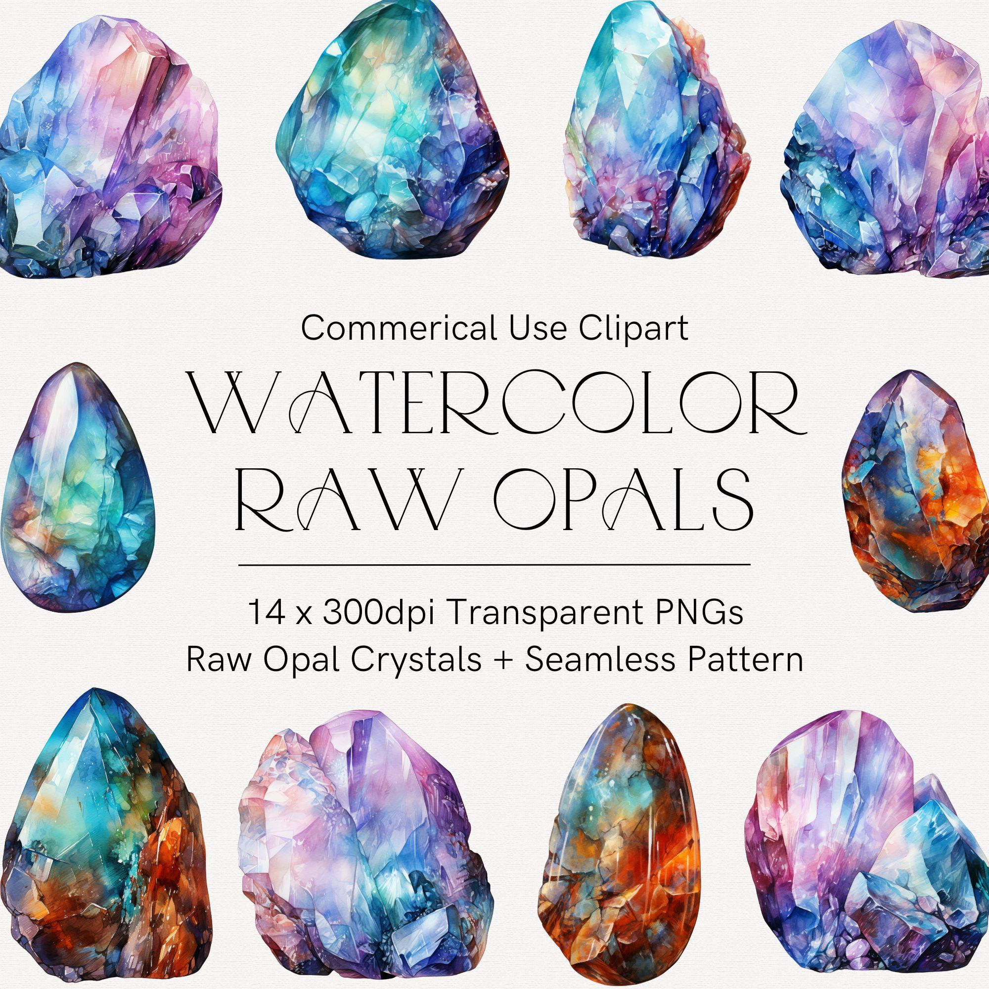 Australian Opal Clipart, Watercolor Opals, Crystal Graphics, Watercolor ...