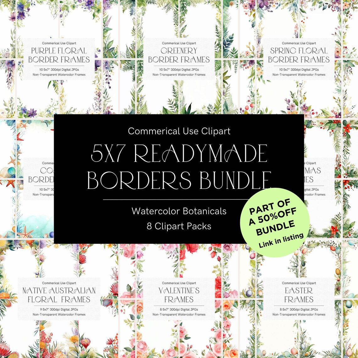 Native Australian Floral Borders, 5x7 Invitaton Frames Bundle, Protea ...