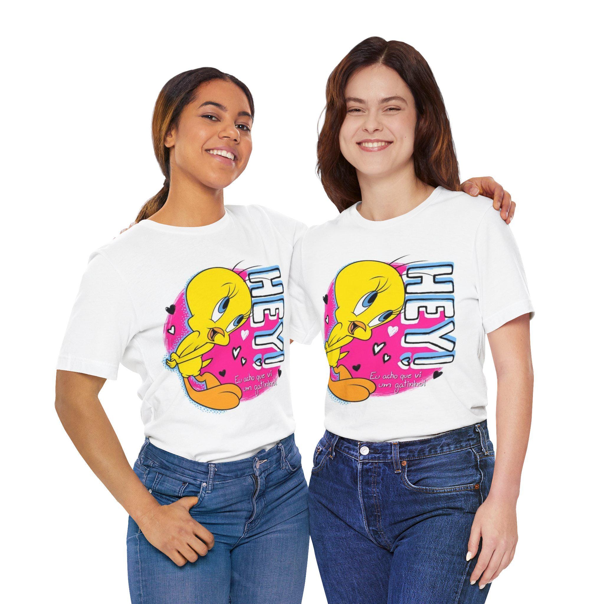 Tweety Bird Print T-shirt, Cute Tweety Bird Cartoon Print T-shirt ...