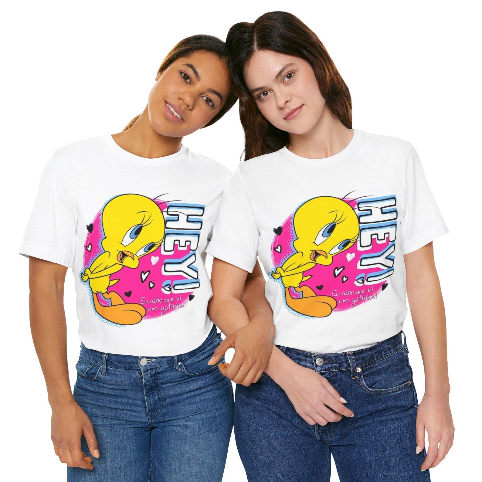 Tweety Bird Print T-shirt, Cute Tweety Bird Cartoon Print T-shirt ...
