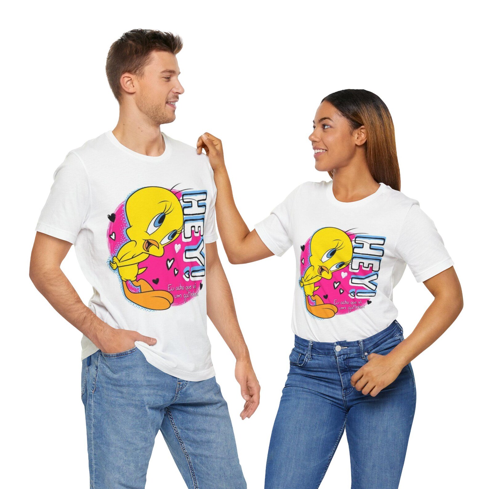 Tweety Bird Print T-shirt, Cute Tweety Bird Cartoon Print T-shirt ...