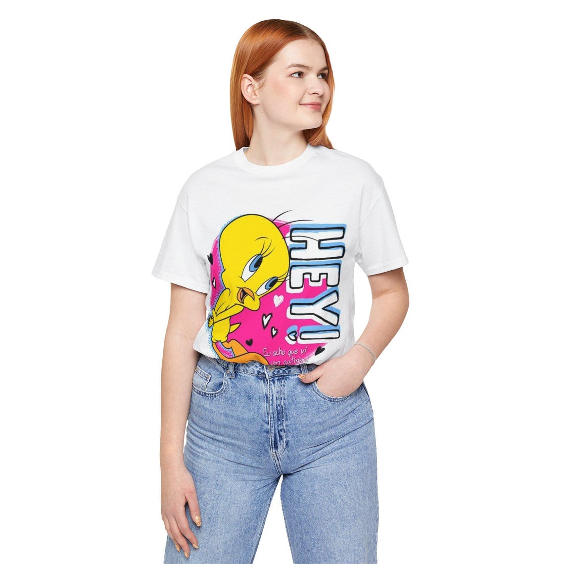 Tweety Bird Print T-shirt, Cute Tweety Bird Cartoon Print T-shirt ...