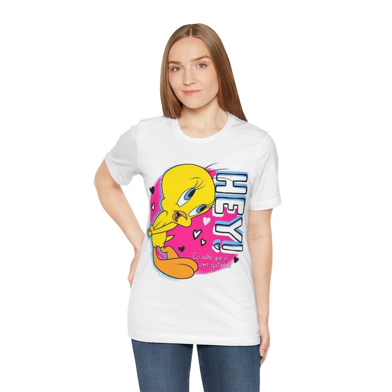 Tweety Bird Print T-shirt, Cute Tweety Bird Cartoon Print T-shirt ...