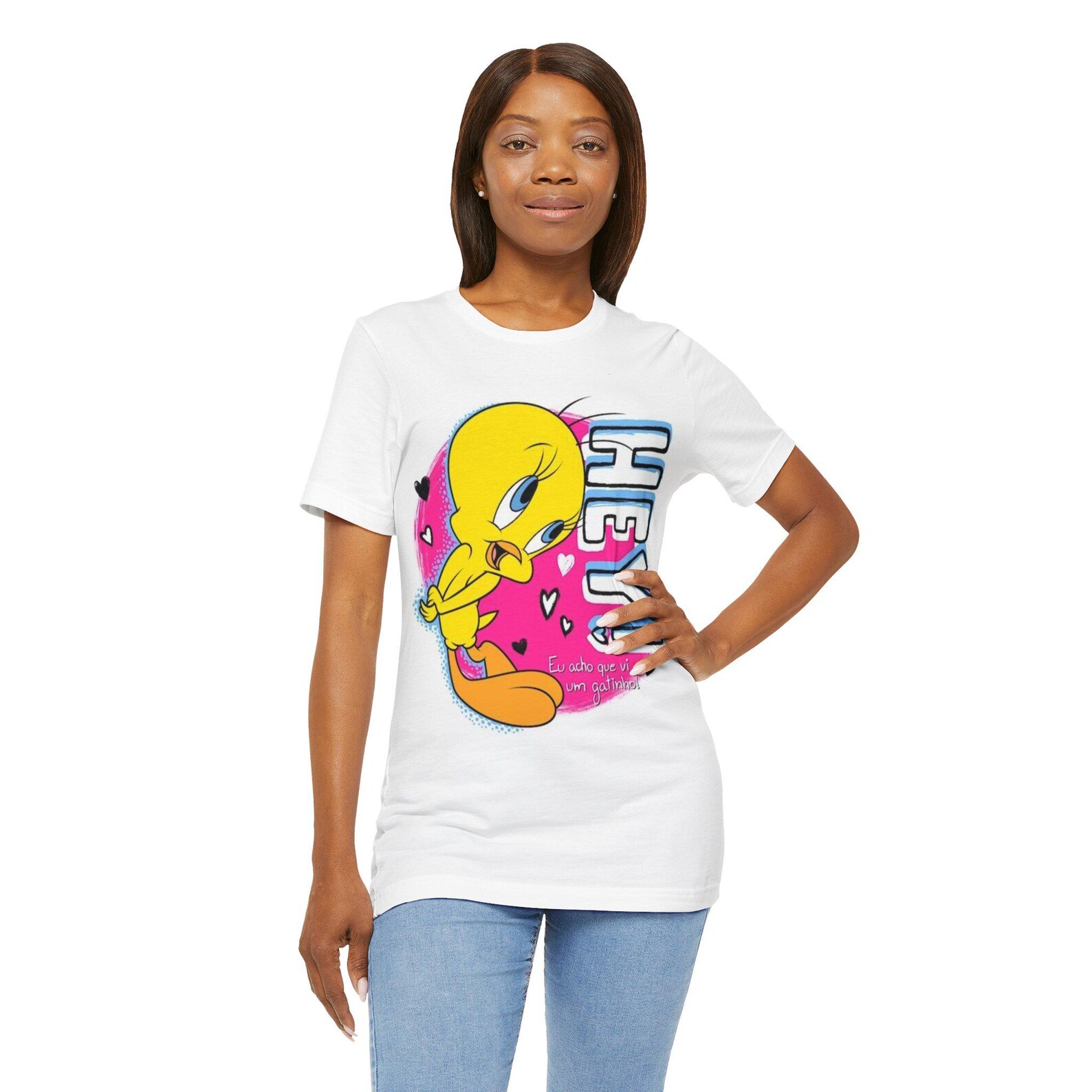 Tweety Bird Print T-shirt, Cute Tweety Bird Cartoon Print T-shirt ...