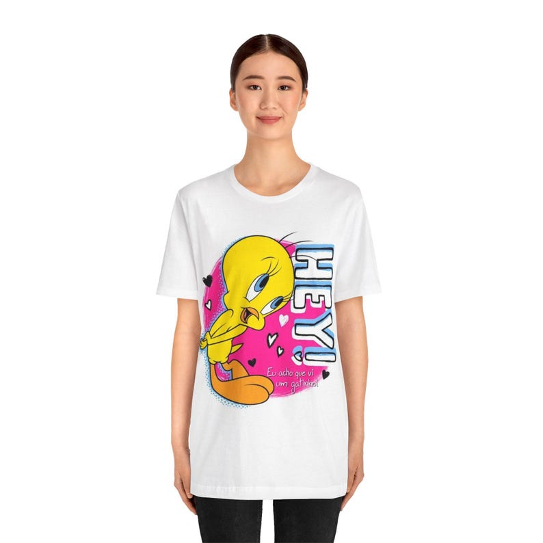 Tweety Bird Print T-shirt, Cute Tweety Bird Cartoon Print T-shirt ...