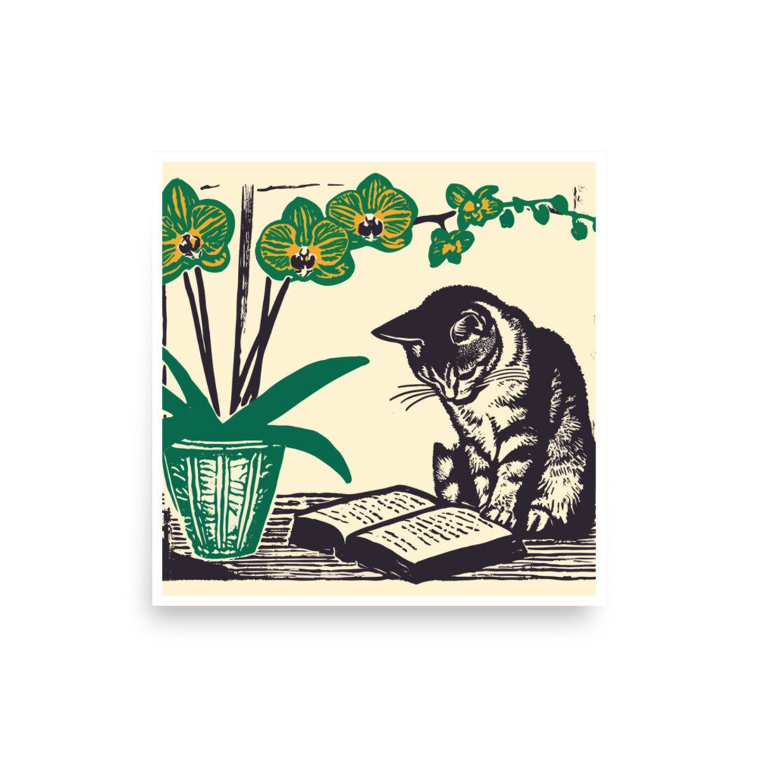 Cat Reading Book Print Wall Art Home Decor - Etsy