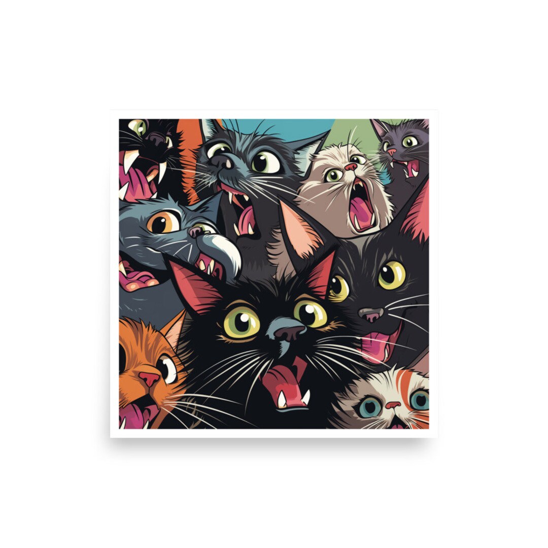 Comic Cats Poster Print, Kitty Decor, Wall Decor, Cat Designs - Etsy