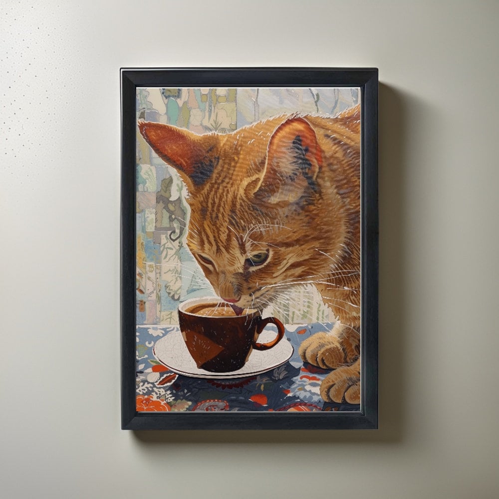 Orange Cat Drinking Coffee Poster Print Wall Art Decor - Etsy